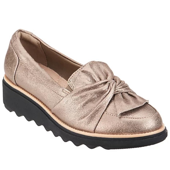 Clarks | Shoes | Clarks Sharon Dasher Loafers Metallic Gold Knotted ...